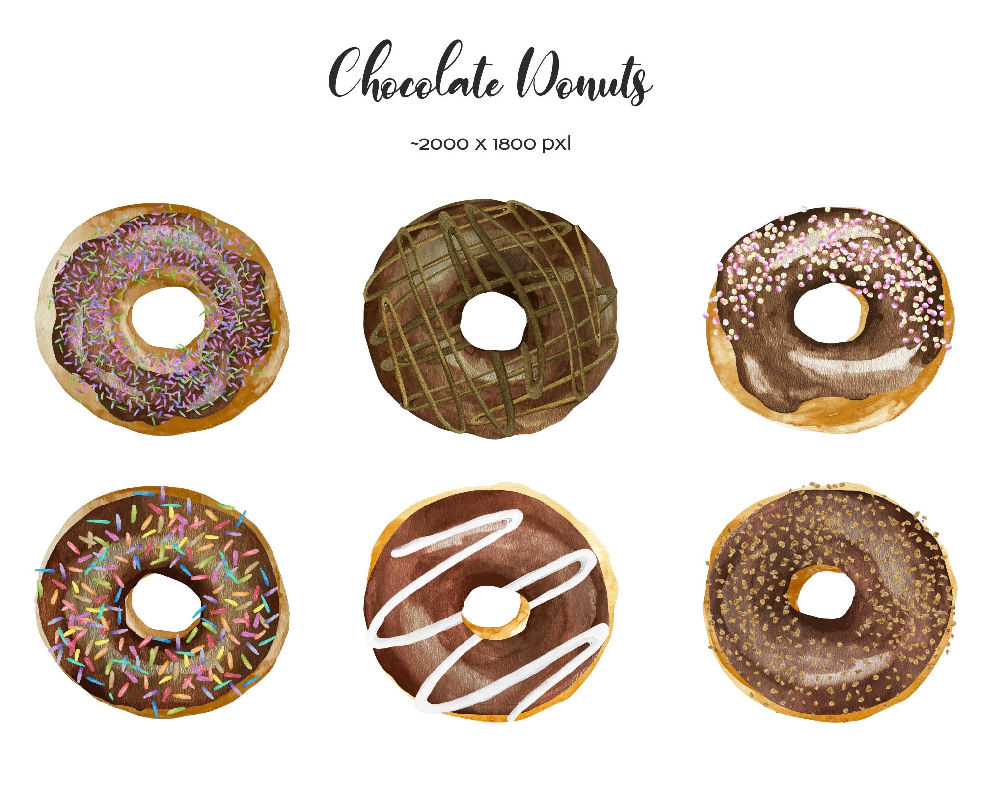 Watercolor Chocolate Donuts Clipart: Bakery Illustrations (6 PNG) - Etsy
