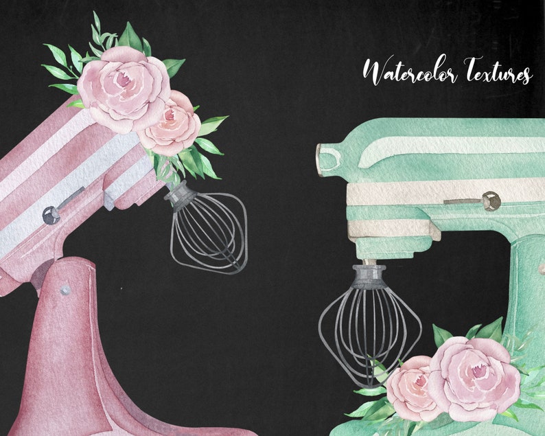 Watercolor Bakery Logo: Floral Mixer Clipart (digital Download) - Etsy