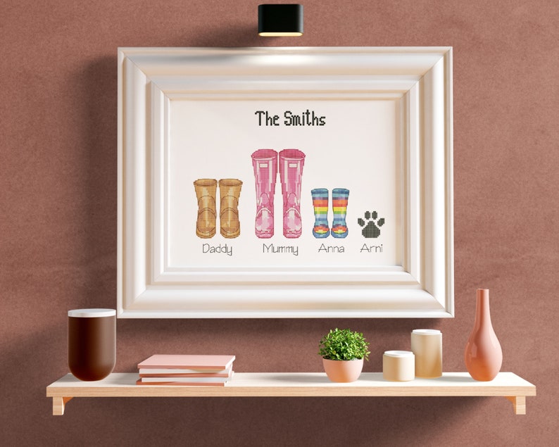 Wellies Family Portrait Cross Stitch Pattern: Personalized Embroidery ...
