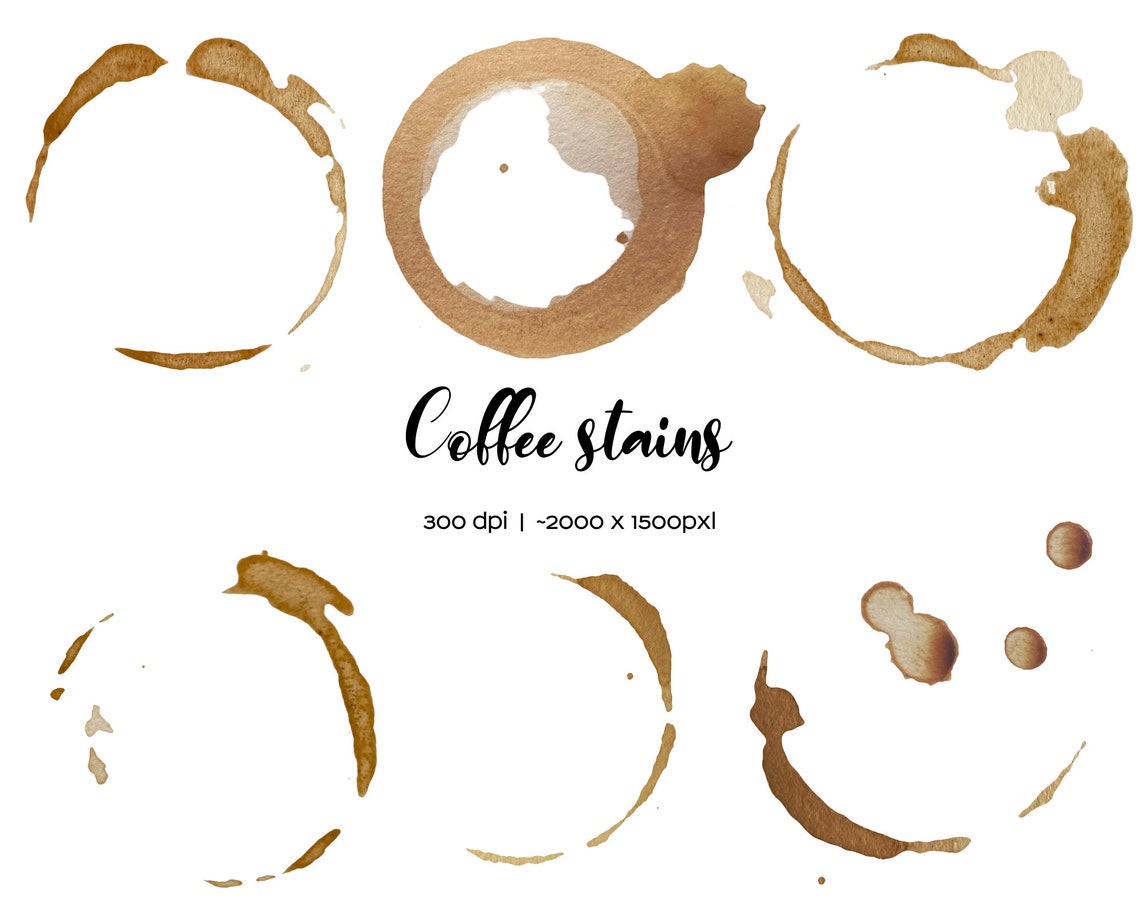 Coffee Stain Clipart, Real Coffee Rings and Beans. Watercolor Coffee ...