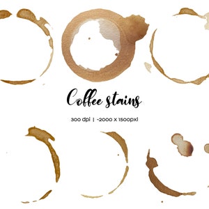 Coffee Stain Clipart, Real Coffee Rings and Beans. Watercolor Coffee ...