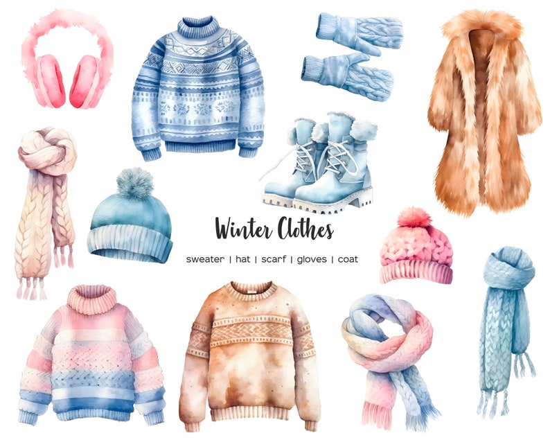 Watercolor Winter Clipart: Cozy Christmas Graphics (PNG) - Etsy