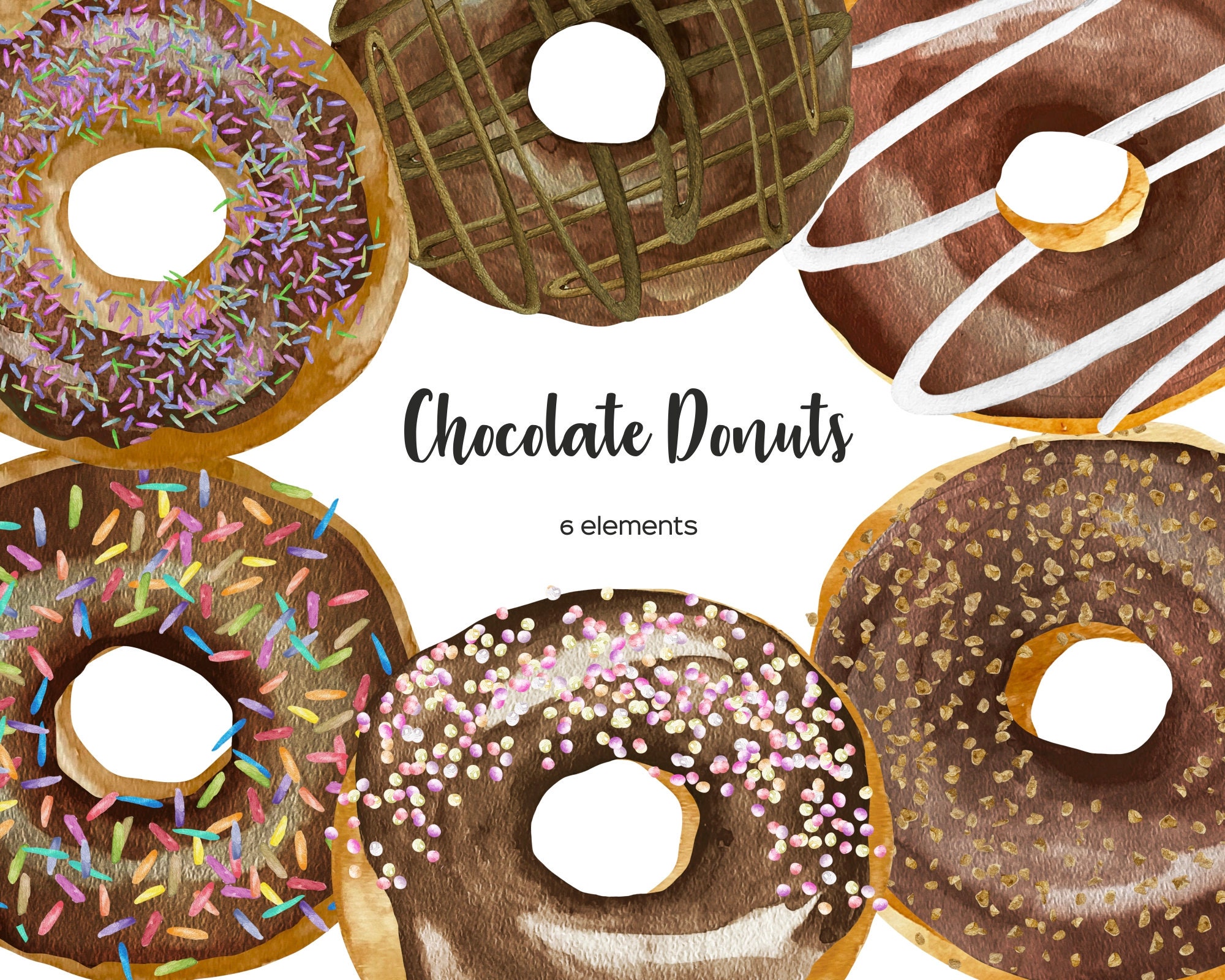 Watercolor Chocolate Donuts Clipart: Bakery Illustrations (6 PNG) - Etsy