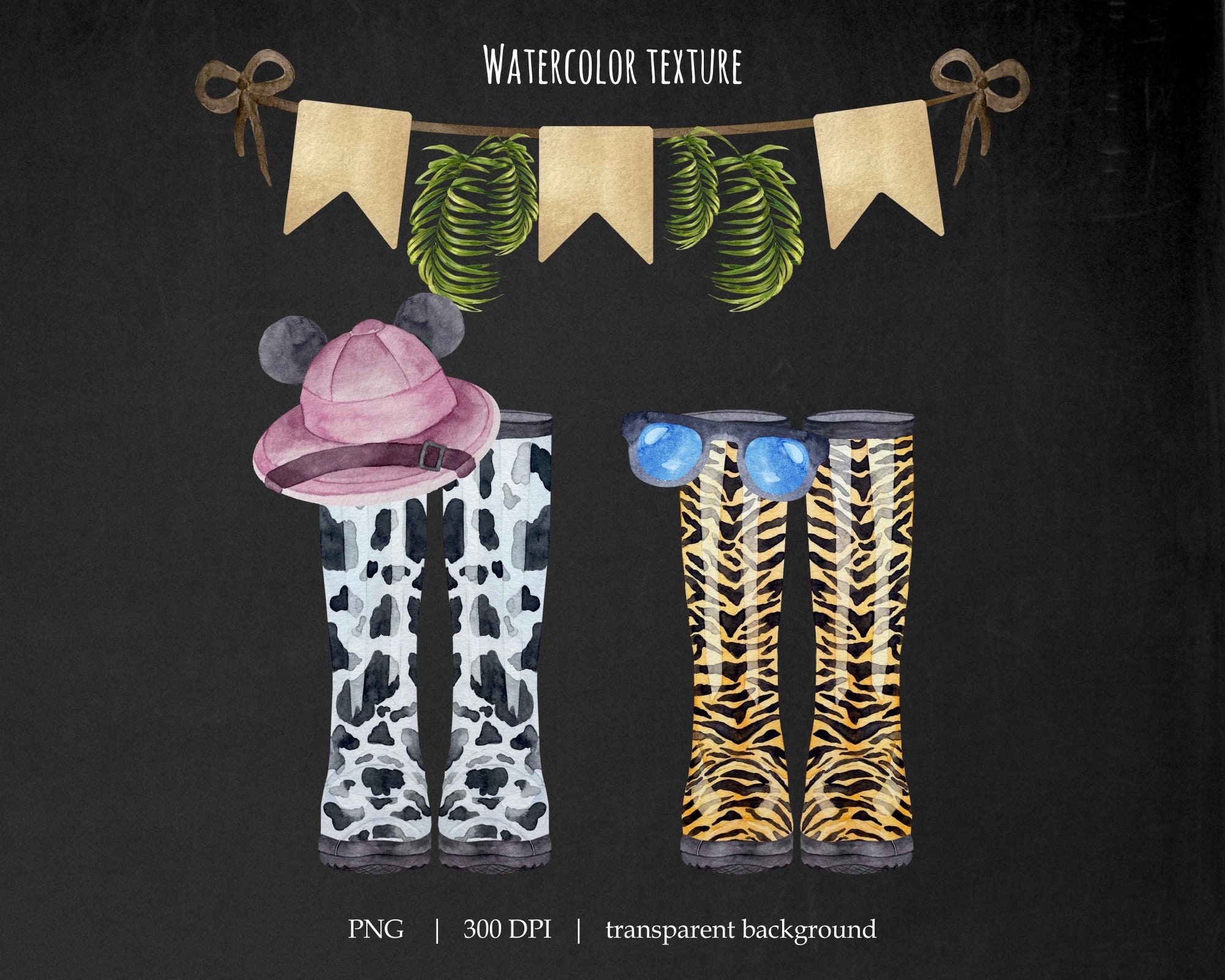 Watercolor Welly Clipart. Wellies With Animals Print for Personalised ...