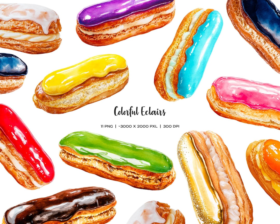 Watercolor Colorful Eclairs Clipart 11 Rainbow French Desserts Eclair ...