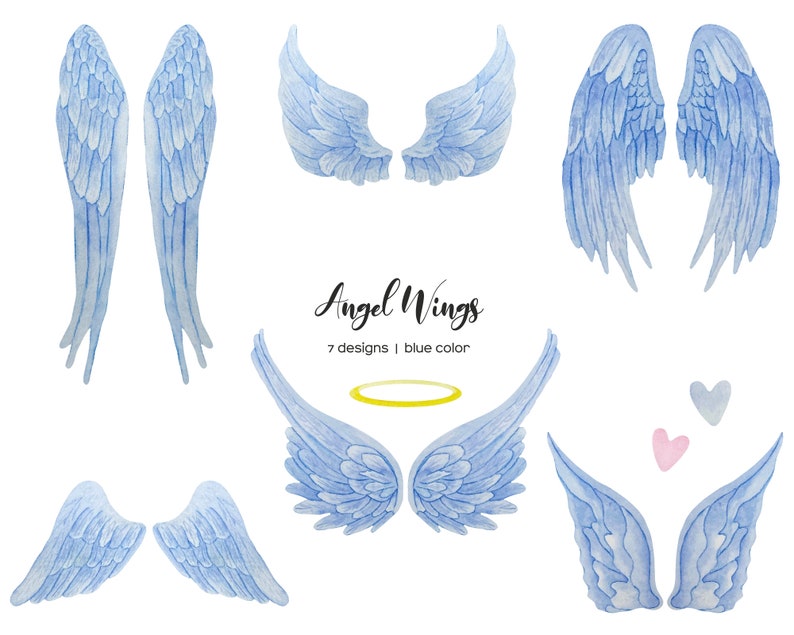 Watercolor Blue Angel Wings Clipart. 7 PNG Angel Wings Illustration ...