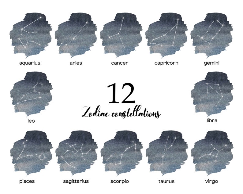 Watercolor Zodiac Constellation Clipart. Horoscope 12 Signs - Etsy