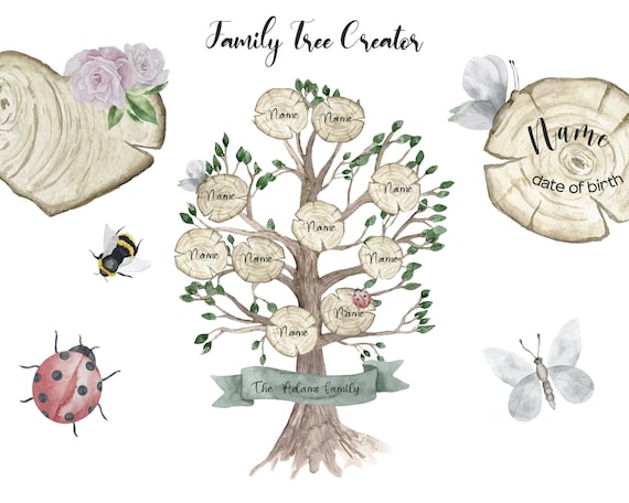 Watercolor Family Tree Clipart Family Genealogical Tree - Etsy