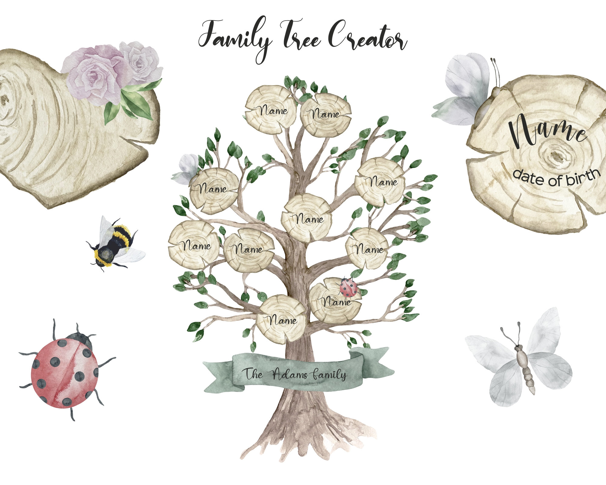 Watercolor Family Tree Clipart, Family Genealogical Tree Creator ...