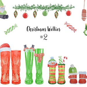 Watercolor Christmas Wellies Clipart: Family Boots Print (PNG) - Etsy