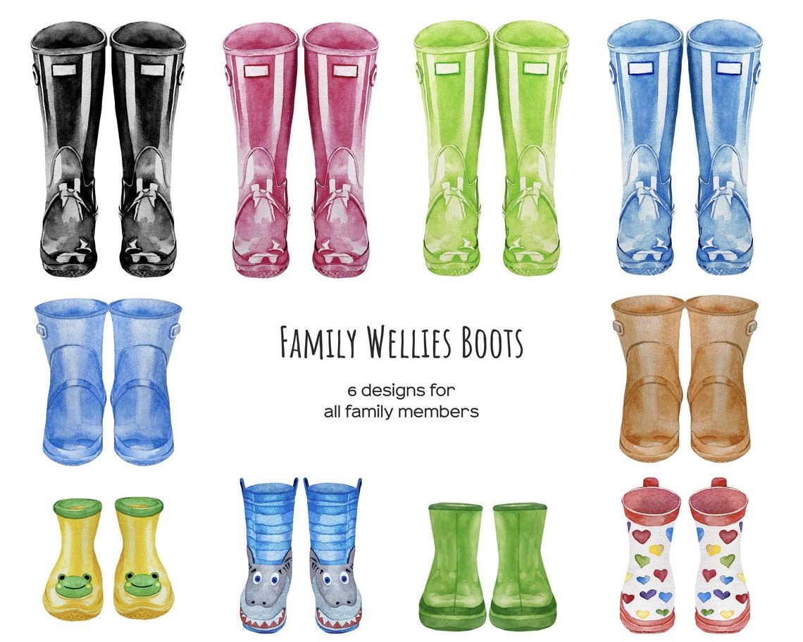 Watercolor Family Welly Boot Clipart for Personalised Family - Etsy