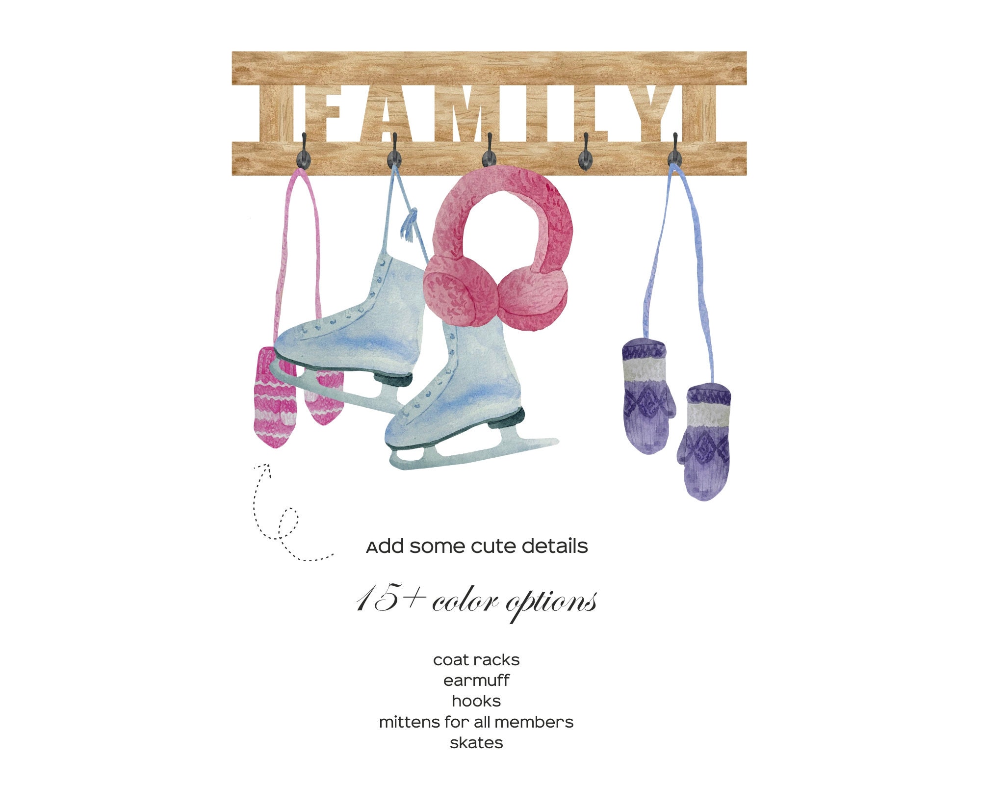 Watercolor Family Hook Clipart. Coats on Hooks Clipart. - Etsy