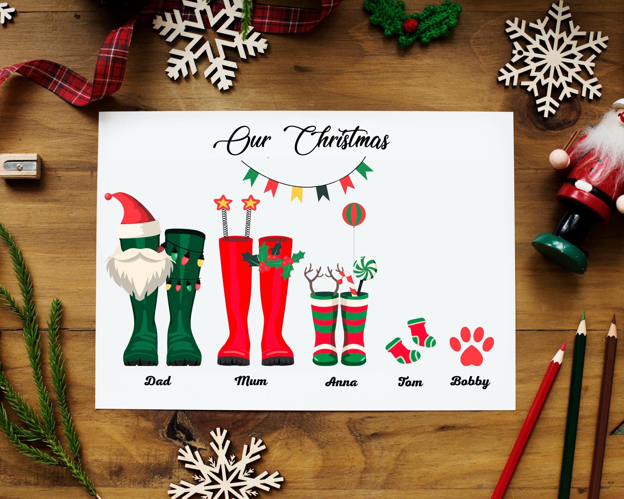 Christmas Wellies Clipart: Family Boot Print Graphics (PNG Digital ...