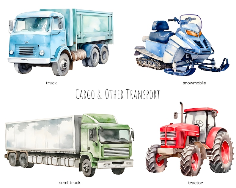 Watercolor Vehicle Clipart: Transport Set With Backgrounds (digital ...