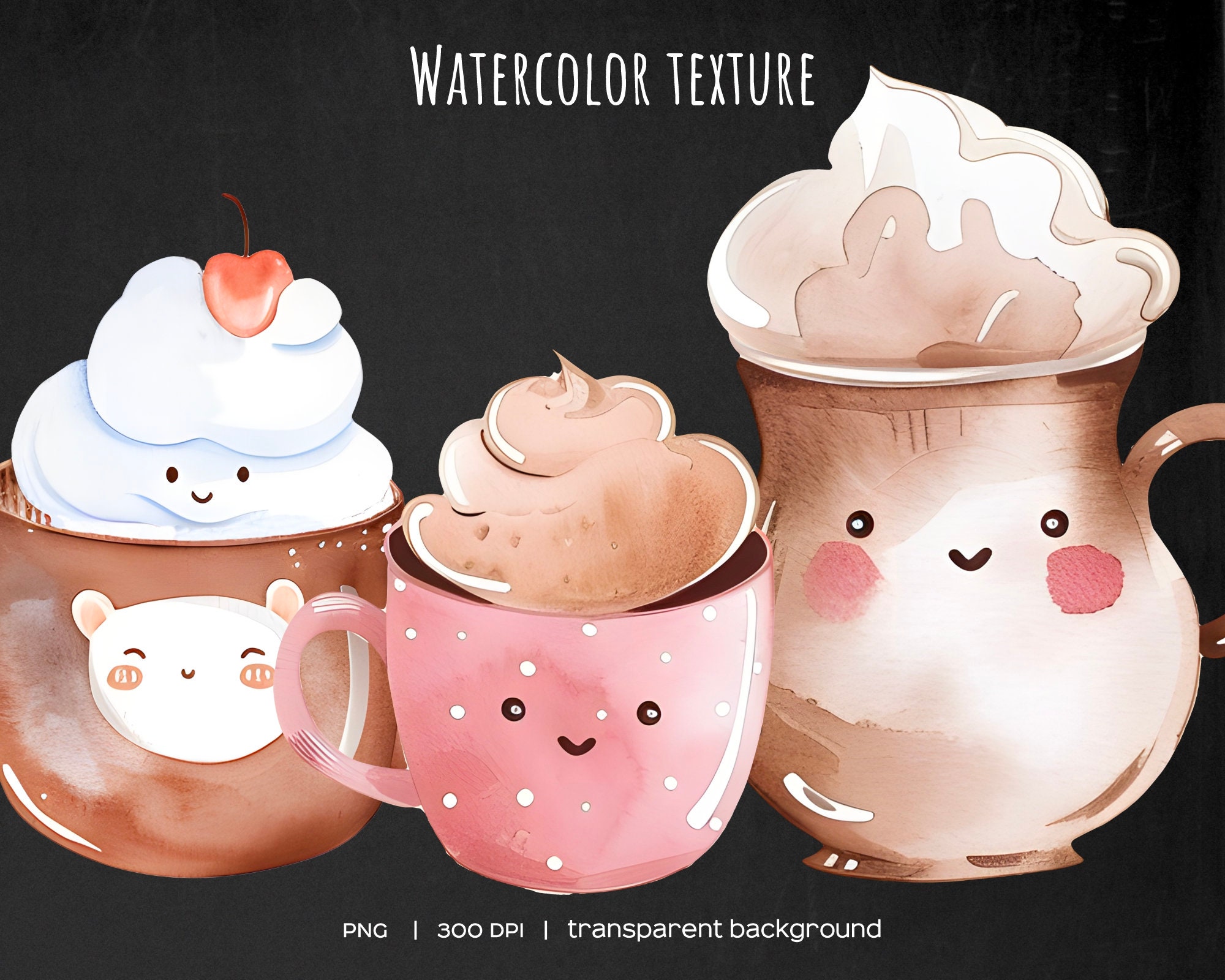 Watercolor Kawaii Hot Chocolate Cup Clipart. Cozy Hot Chocolate Mug ...