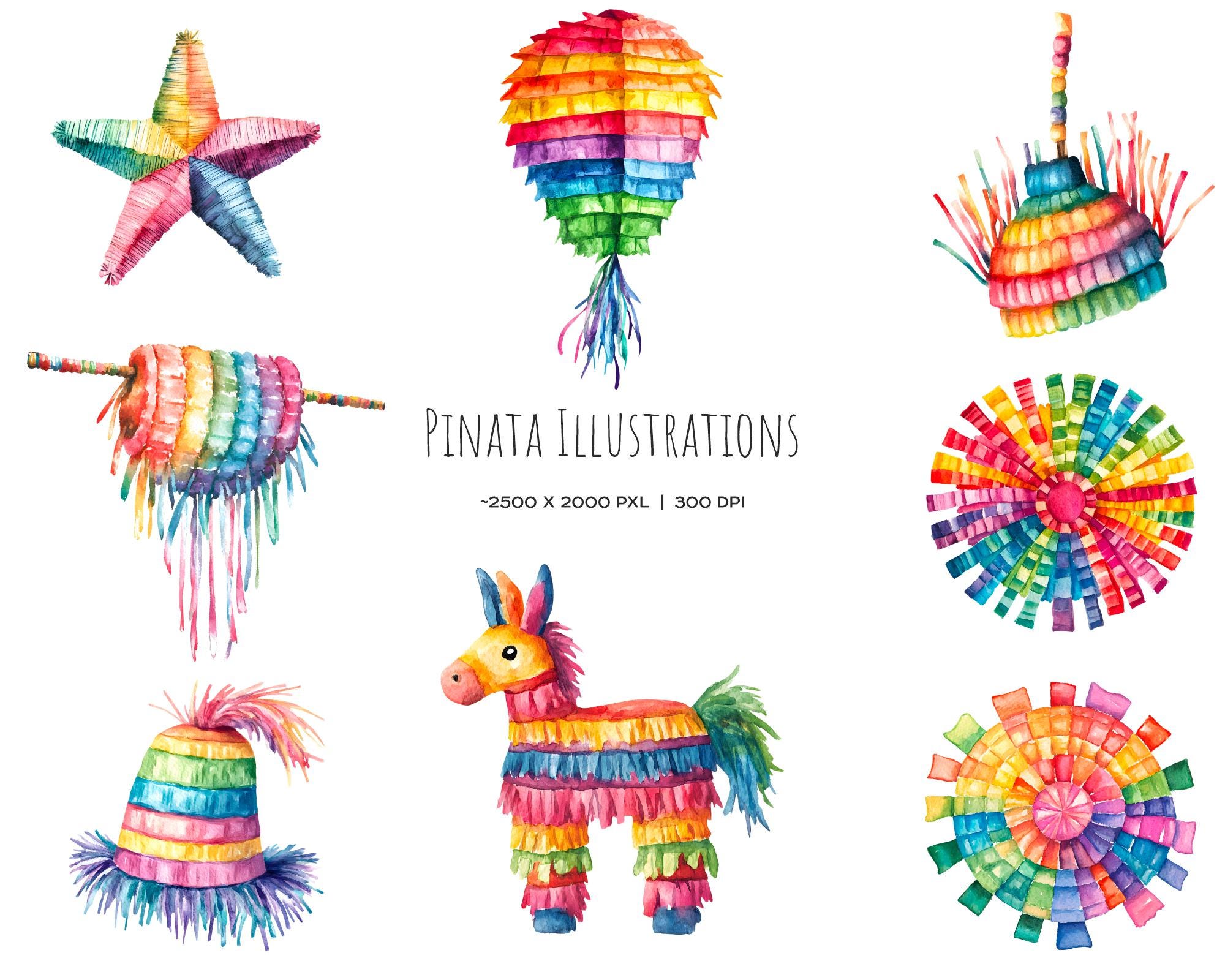 Watercolor Pinata Clipart: Mexican Fiesta PNG Set (digital Download) - Etsy