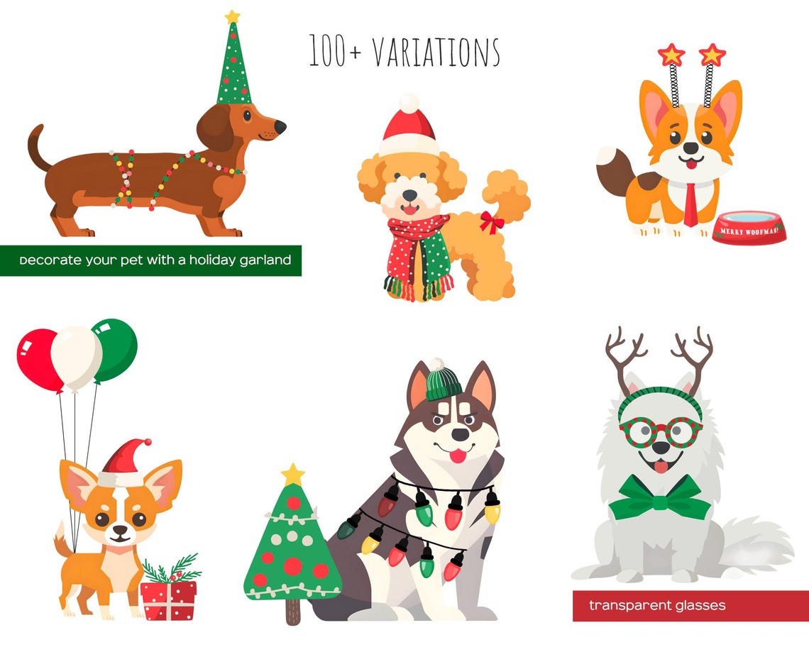 Christmas Dog Clipart. Xmas Dogs Clip Art. Dog in Santa Hat PNG ...