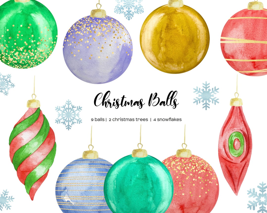 Watercolor Christmas Balls Clipart. Christmas Tree Decorations Clip Art ...