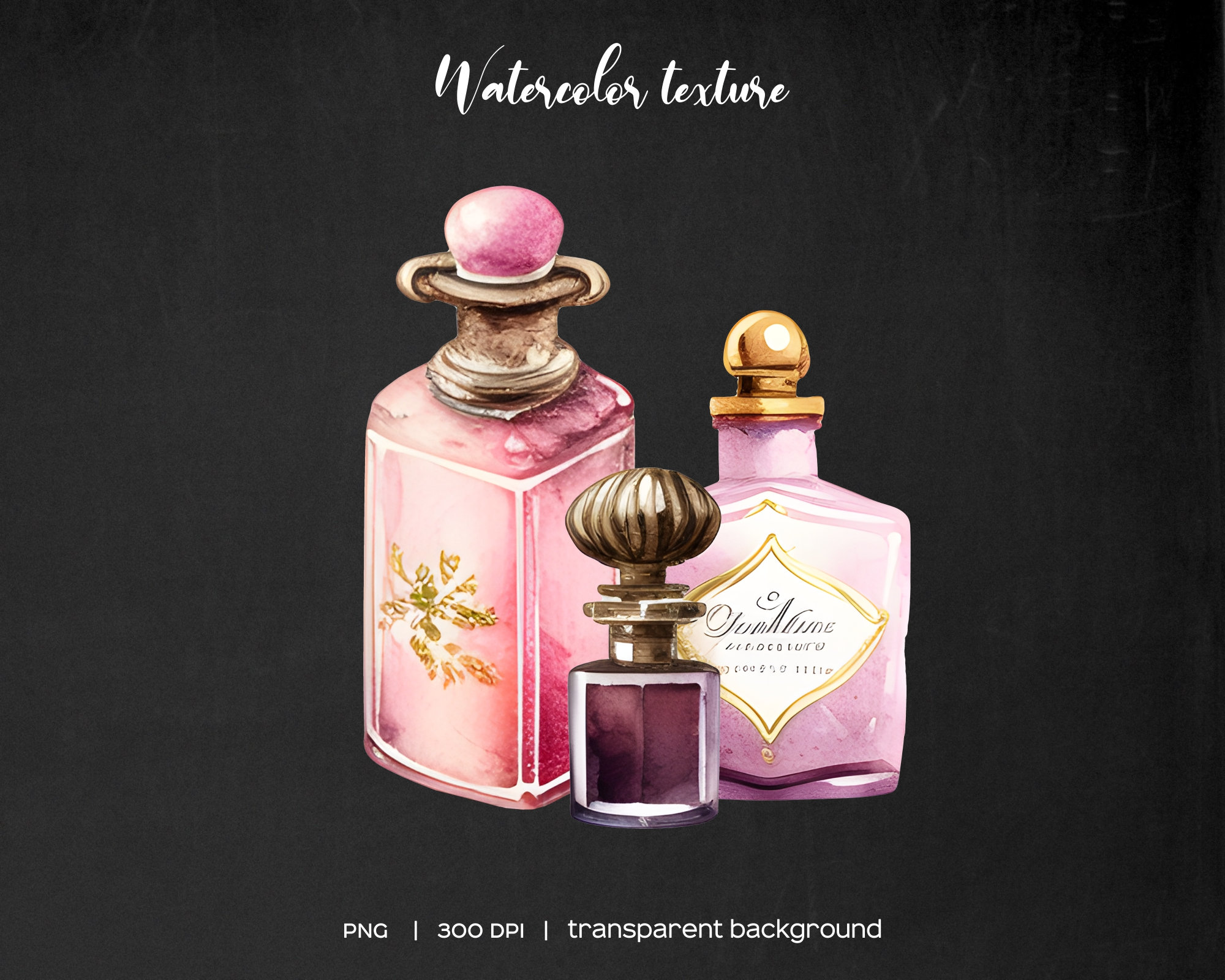 Watercolor Perfume Bottle Clipart: Pink & Purple Fragrance ...
