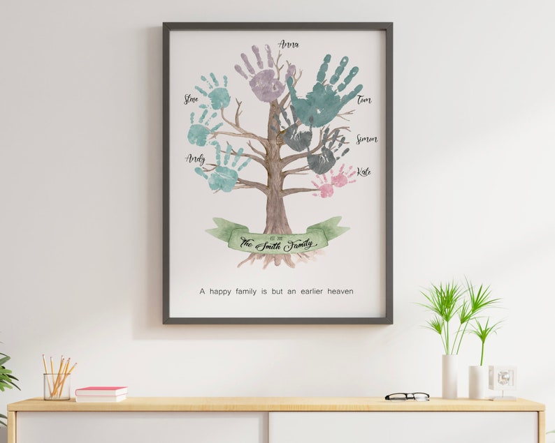 Watercolor Family Tree Clipart: Handprint & Fingerprint DIY (PNG, JPG ...