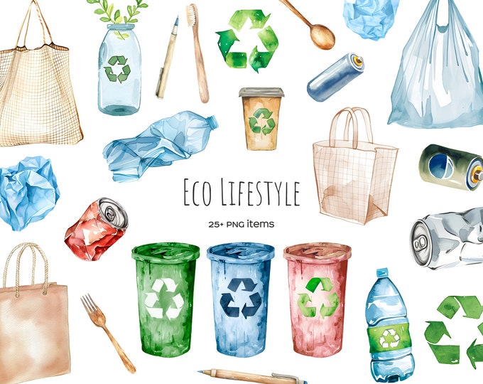 Zero Waste - Digital Clipart Collection - Green Life PNG - Sustainable ...