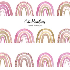 Watercolor Boho Rainbow Clipart: Pink & Beige Nursery Decor (PNG) - Etsy
