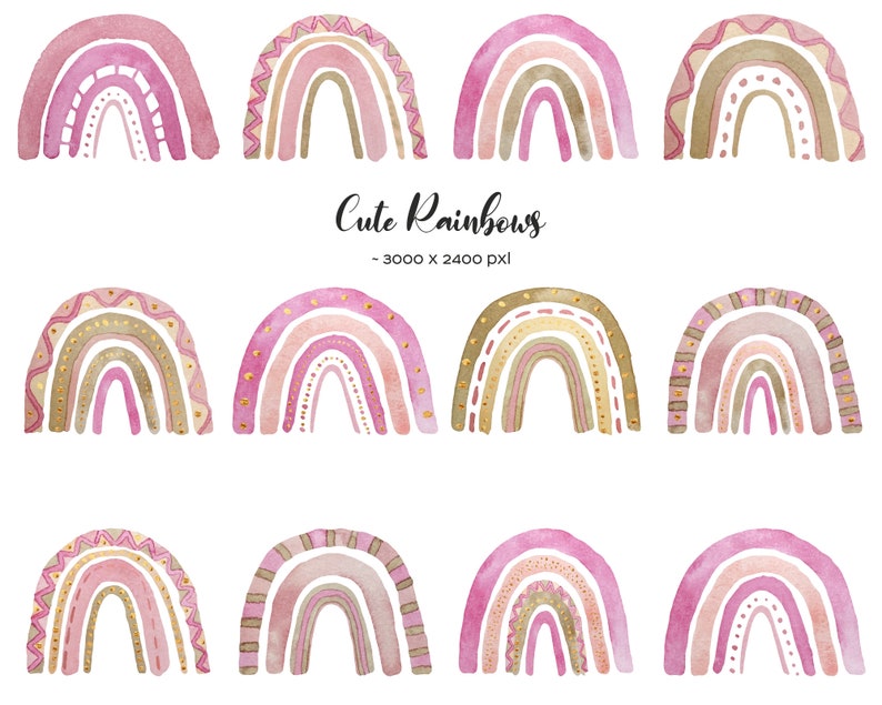 Watercolor Boho Rainbow Clipart: Pink & Beige Nursery Decor (PNG) - Etsy