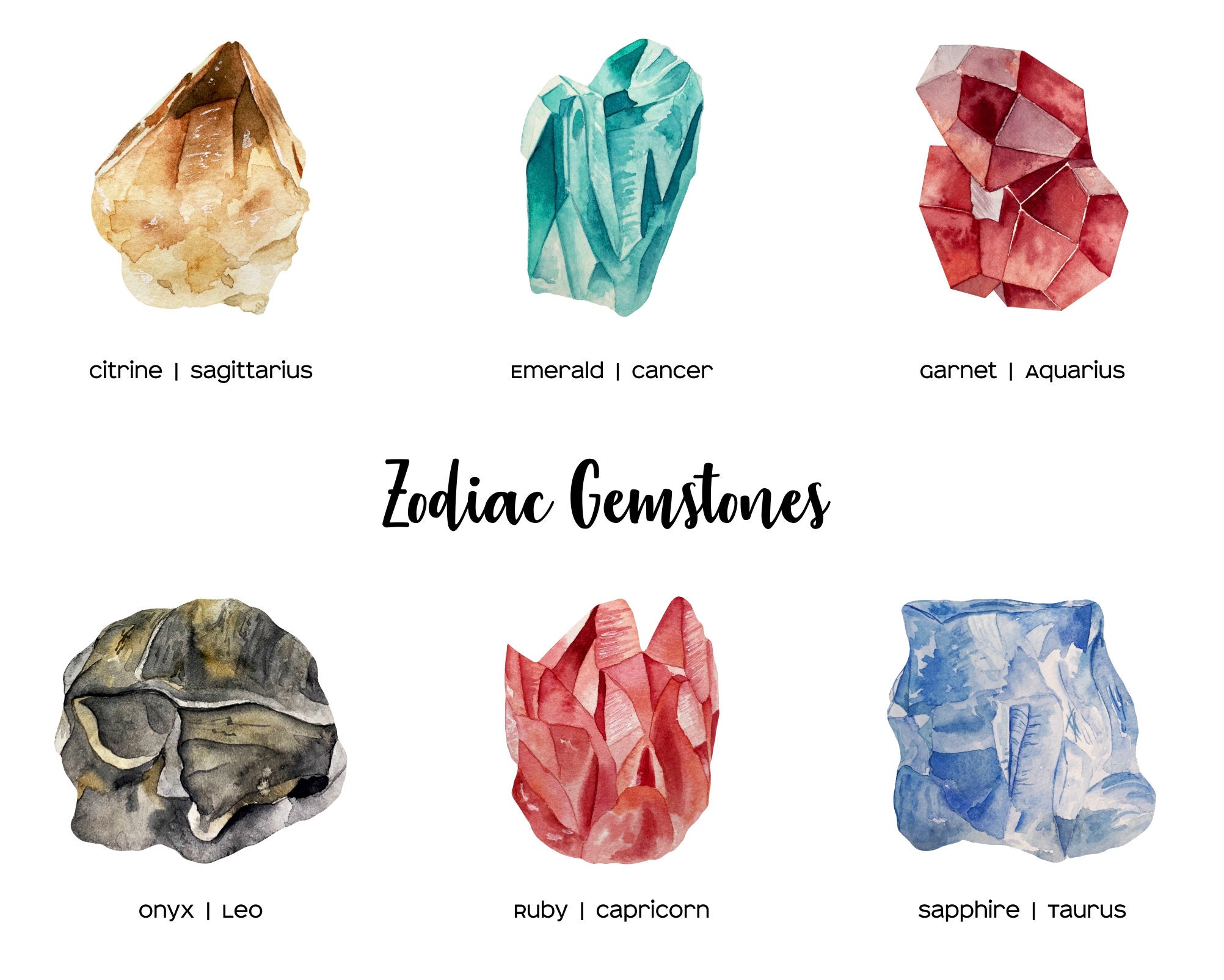 Watercolor Zodiac Birthstone Clipart: Gem & Crystal PNG (12 Files) - Etsy