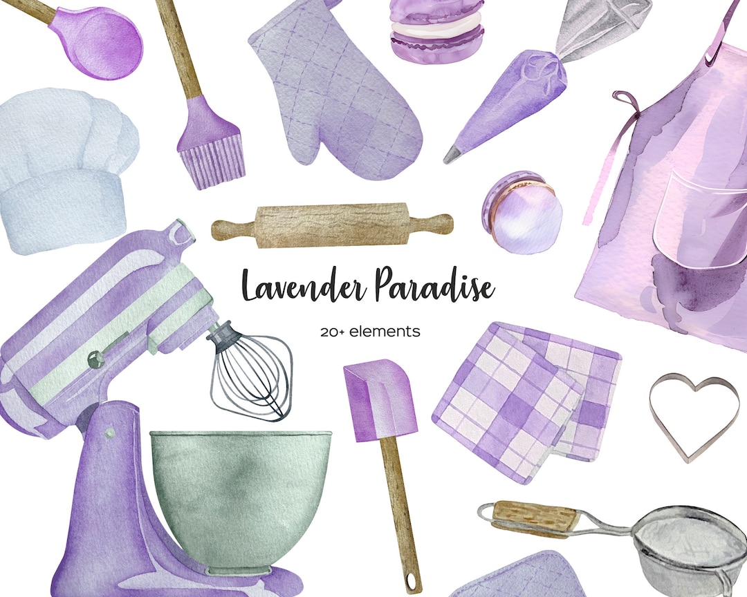 Watercolor Bakery Mixer Clipart: Lavender Kitchen Utensils (21 PNG) - Etsy