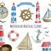 Watercolor Nautical Clipart. Marine Elements Clip Art Lighthouse ...