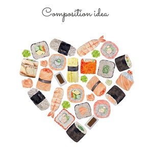 Watercolor Sushi Clipart: Japanese Food Illustrations (30 PNG) - Etsy