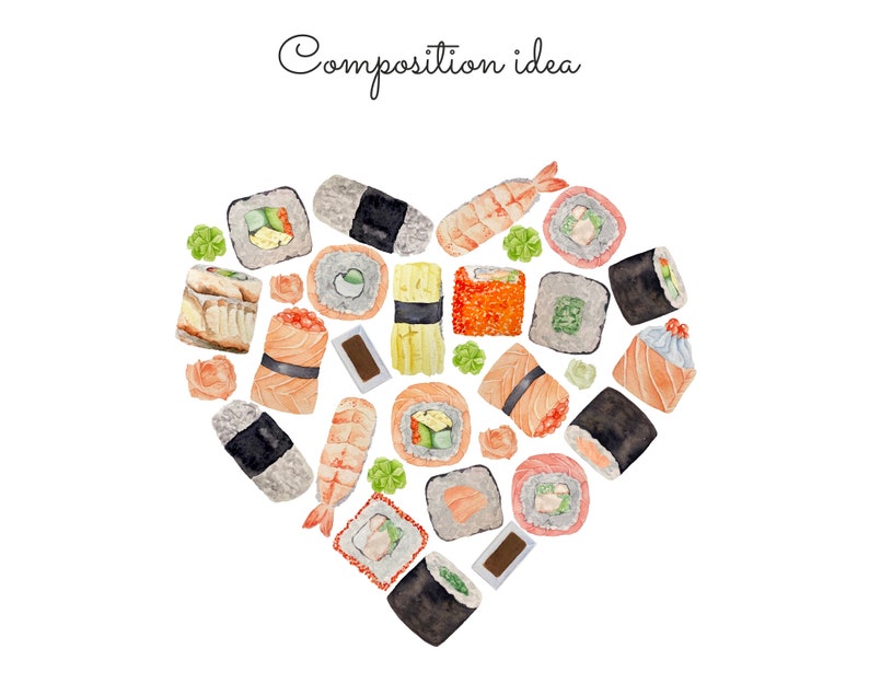 Watercolor Sushi Clipart: Japanese Food Illustrations (30 PNG) - Etsy