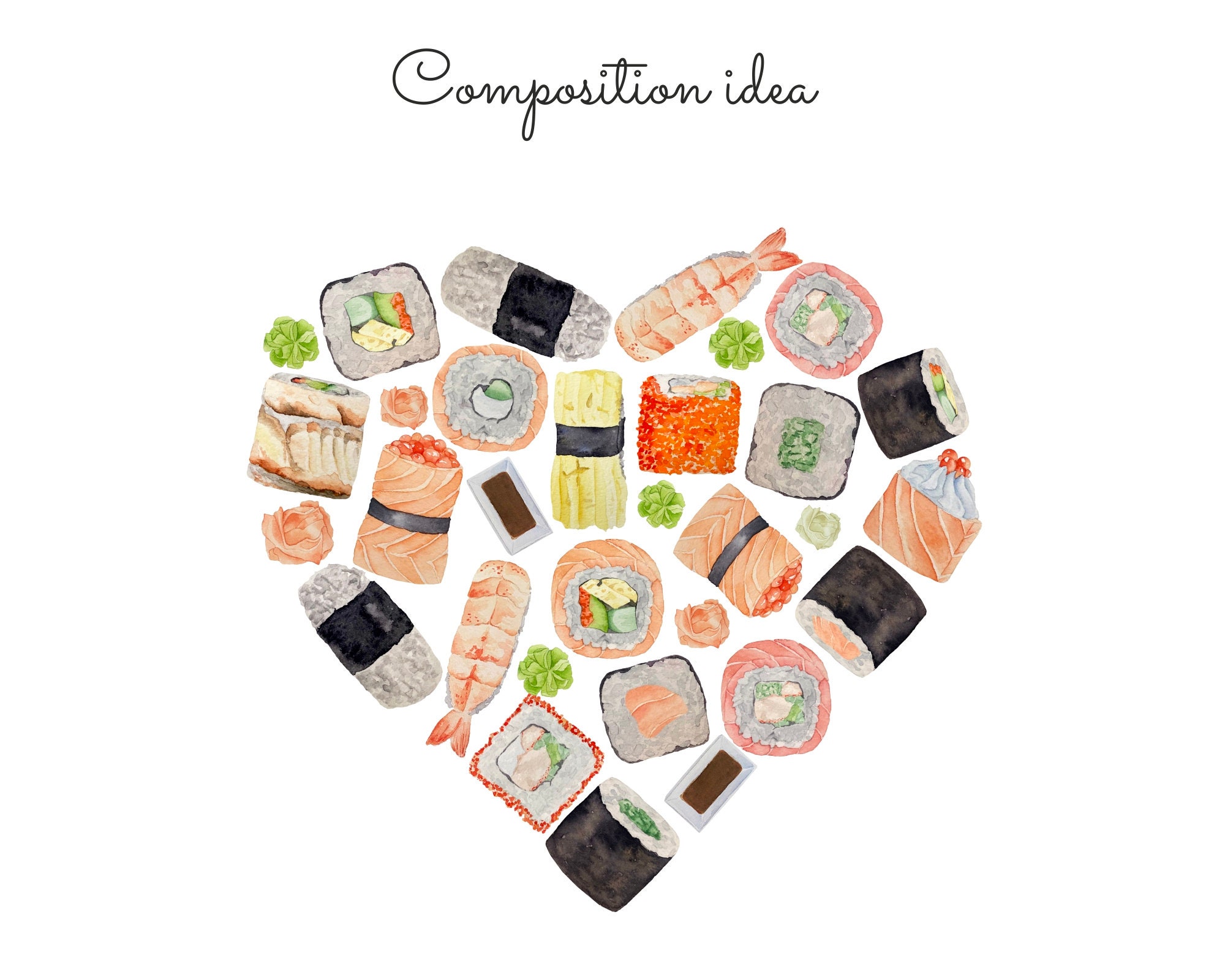 Watercolor Sushi Clipart: Japanese Food Illustrations (30 PNG) - Etsy
