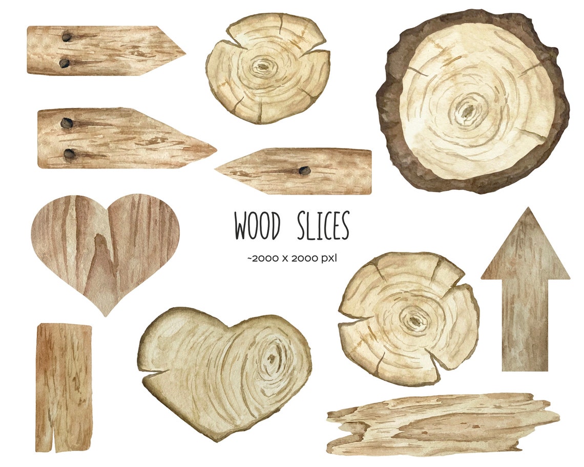 Watercolor Wood Slices Clipart. Watercolor Wood Hearts. Wood Sign 11 ...