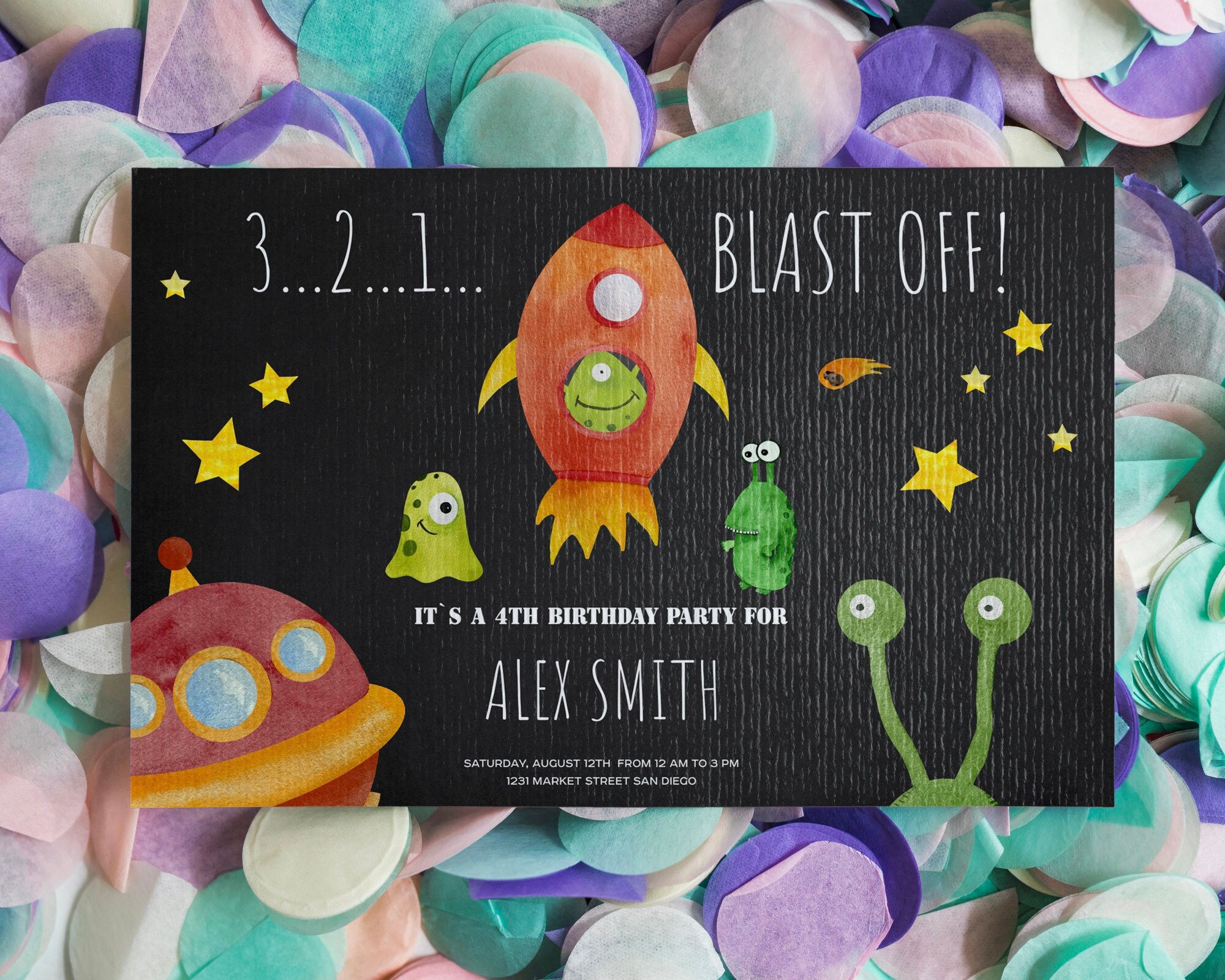 Watercolor Alients Clipart. Outer Space Clipart. Spaceship and Rocket ...