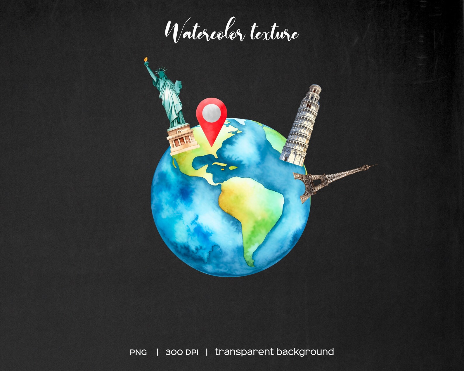 Watercolor Travel Clipart. Travelling Element. World Landmarks PNG ...