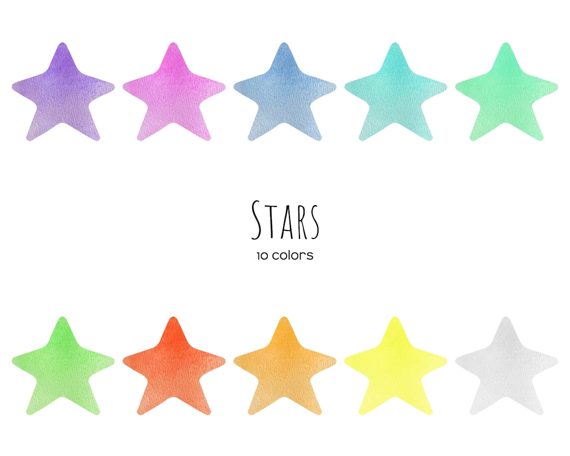 Watercolor Stars Clipart. Star Shapes PNG. Rainbow Stars Clip Art ...