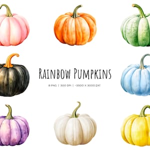 Watercolor Rainbow Pumpkin Clipart: Halloween Thanksgiving Illustration ...