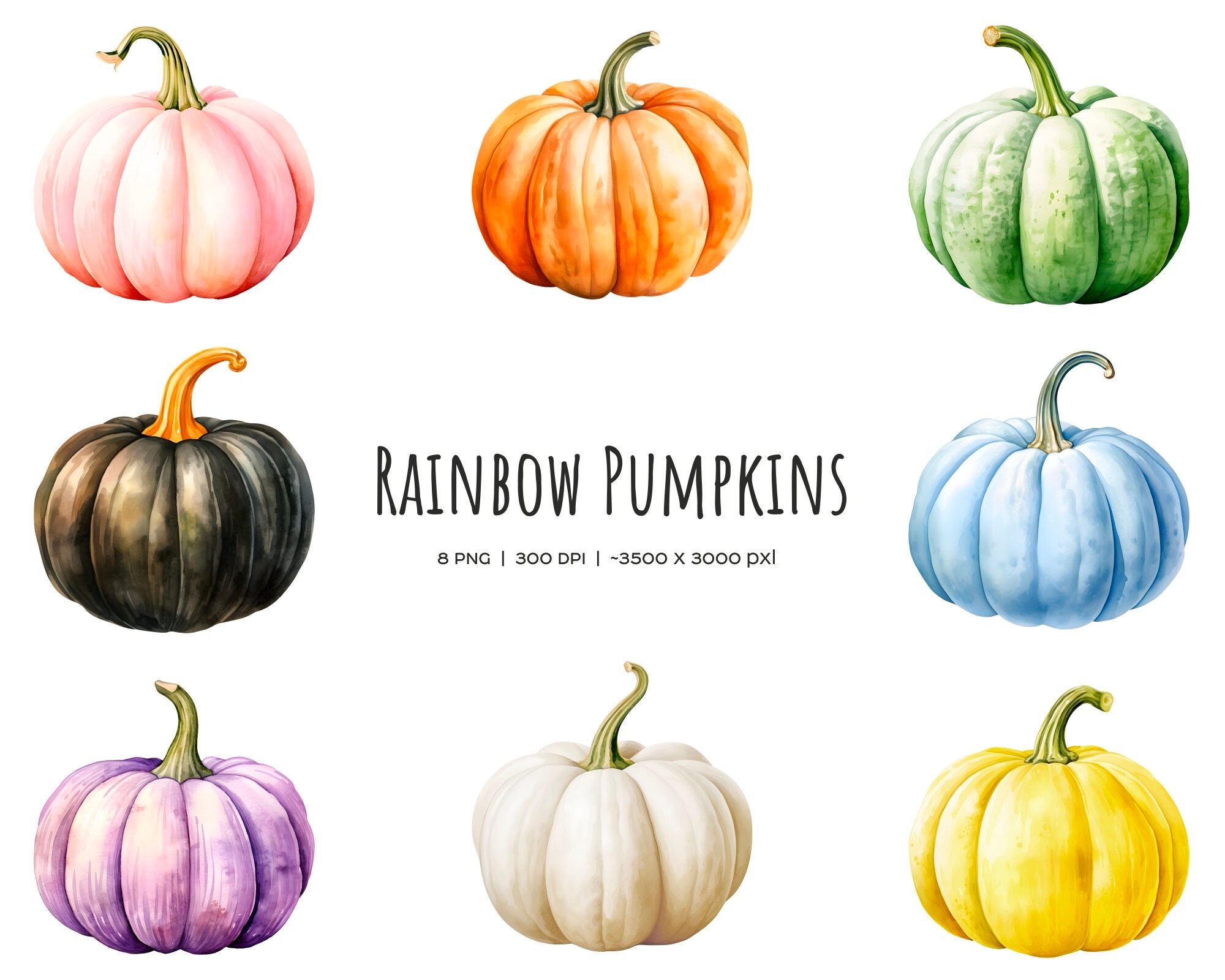 Watercolor Rainbow Pumpkin Clipart: Halloween Thanksgiving Illustration ...