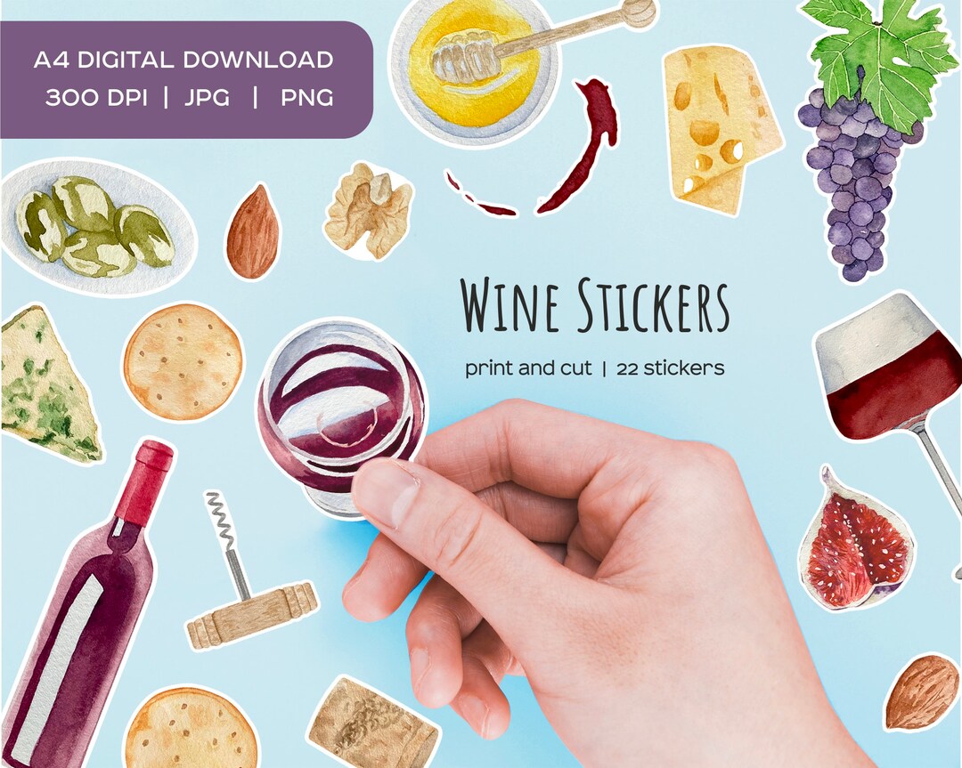 Watercolor Wine Stickers. Red Wine Sticker. Wine Lover Sticker. Wine ...