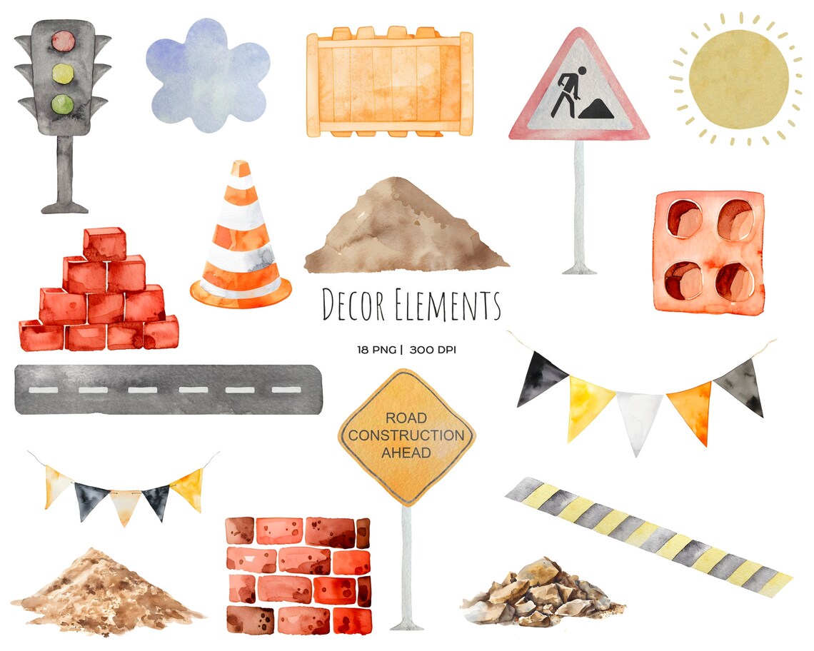 Watercolor Construction Clipart. Construction Vehicles Clipart ...