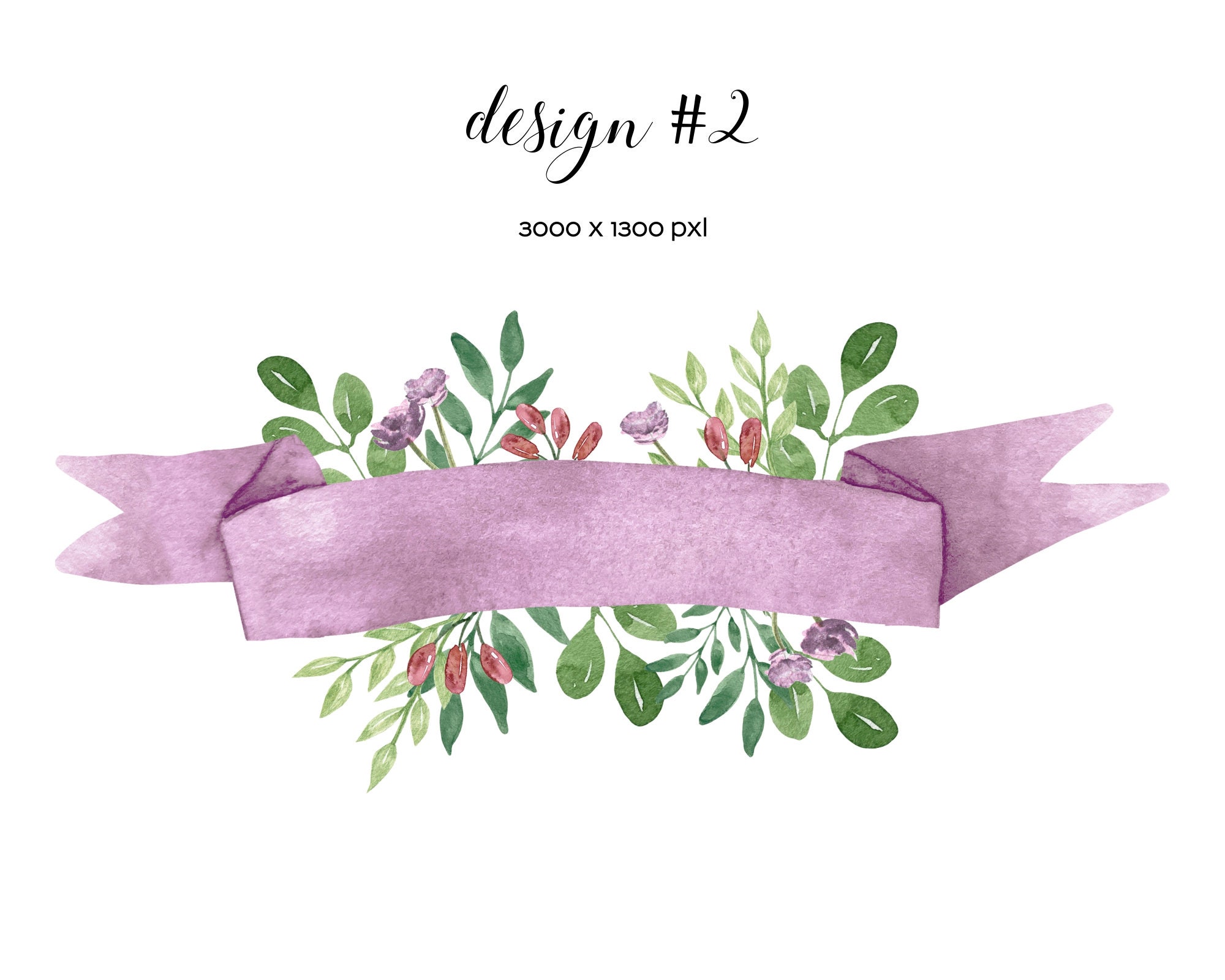 Watercolor Floral Ribbons Clipart. Banners With Flowers and Greenery ...