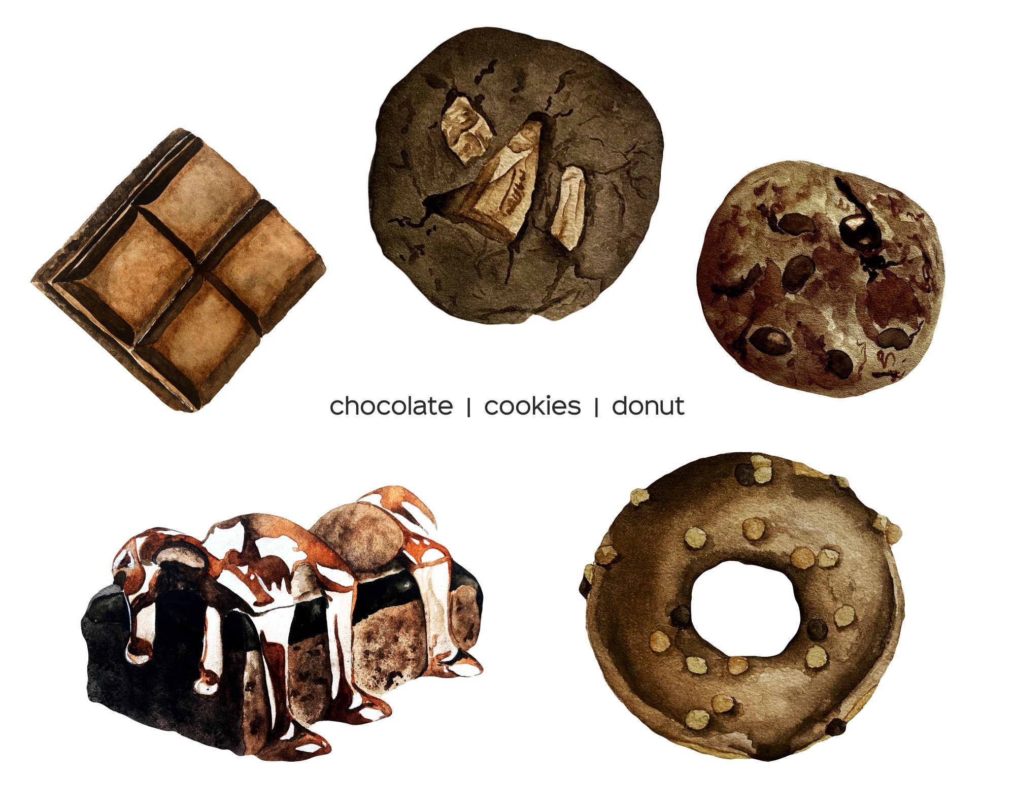 Watercolor Chocolate Clipart. Chocolate Sweet, Cake, Candy, Drop Clip ...