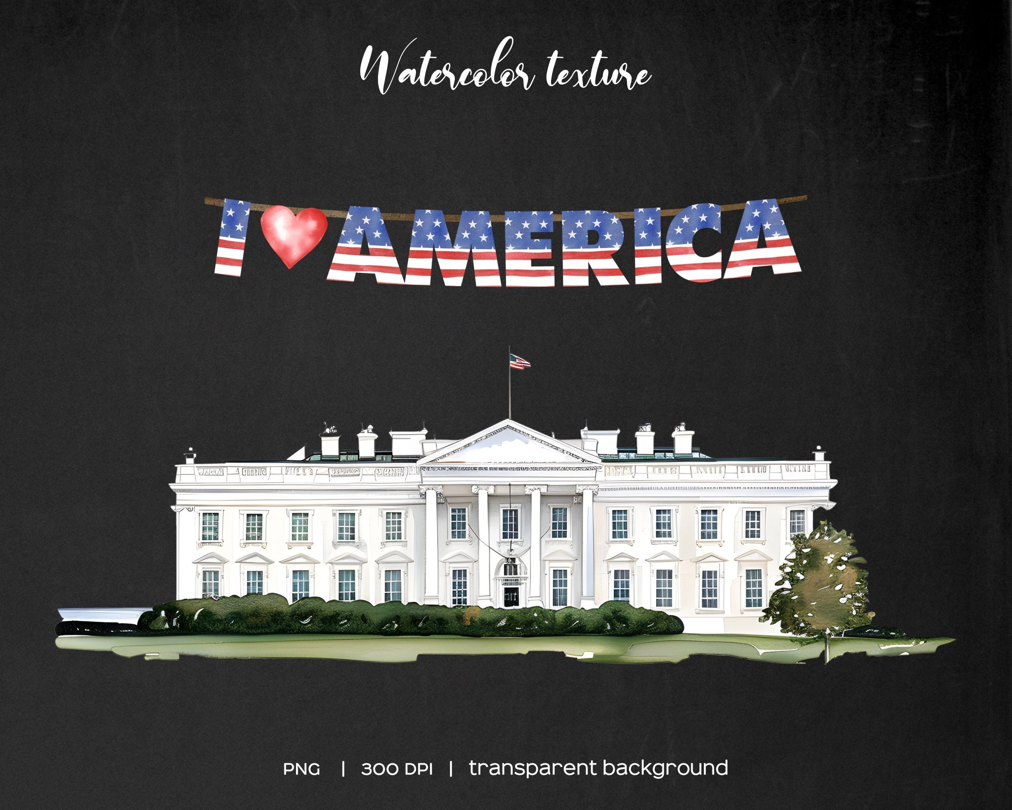 Watercolor USA Clipart: American Landmarks & Symbols (PNG) - Etsy