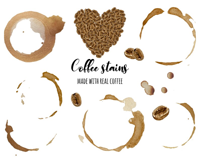 Coffee Stain Clipart, Real Coffee Rings and Beans. Watercolor Coffee ...