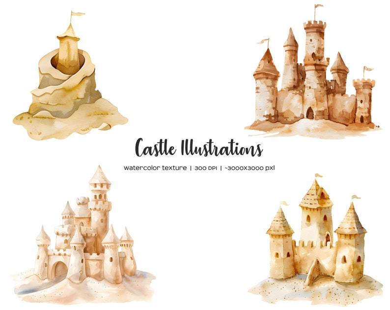 Watercolor Sand Castle Clipart. Tender Summer Beige Sandcastle 8 PNG ...