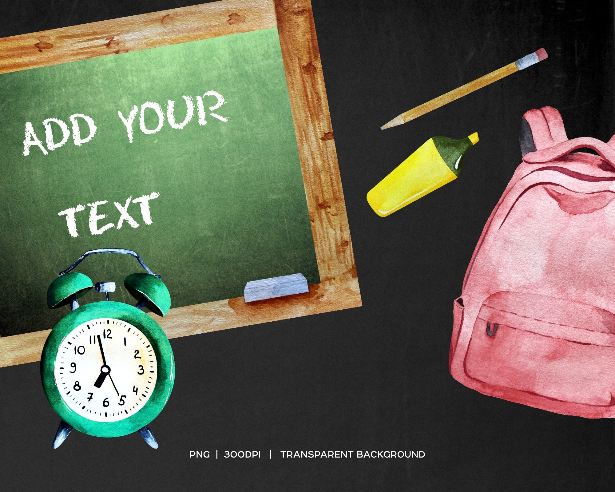 Watercolor School Clipart. Back to School Images Watercolor Backpack ...