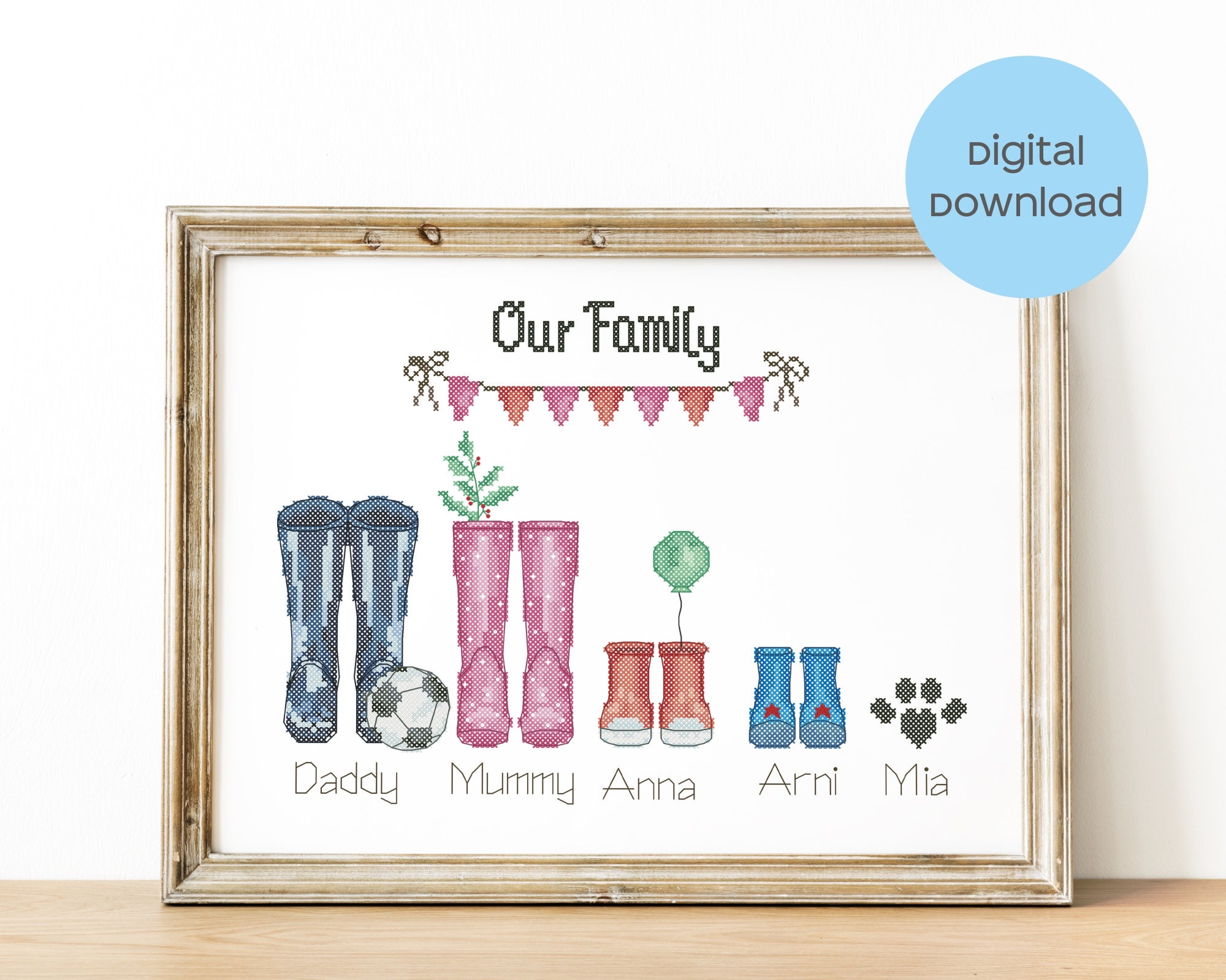 Family Print Cross Stitch Pattern PDF. Watercolor Personalized - Etsy