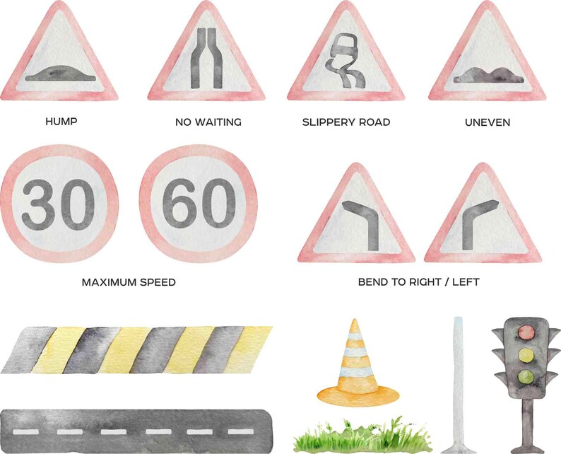 Watercolor Road Sign Clipart. Traffic Signs Clip Art. Bundle 32 Common ...