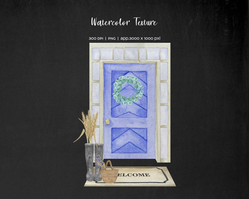 Watercolor Cottage Front Door Clipart: Rustic Illustration (PNG, PDF ...